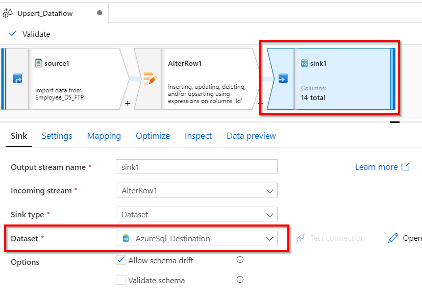 Azure Data Factory Implement Upsert Using Dataflow Alter Row